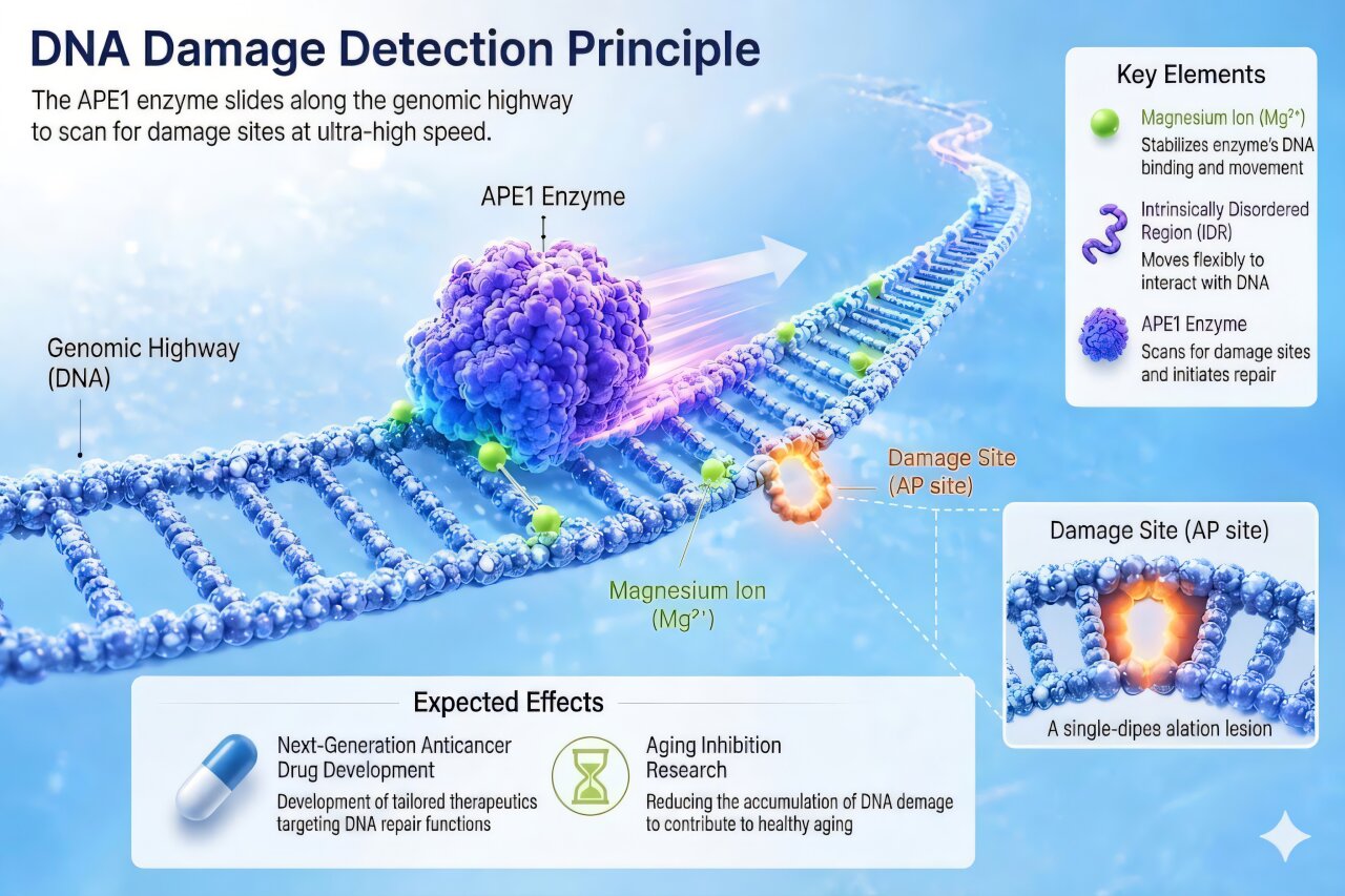 DNA repair enzyme uses one-dimensional sliding to detect key sites ...
