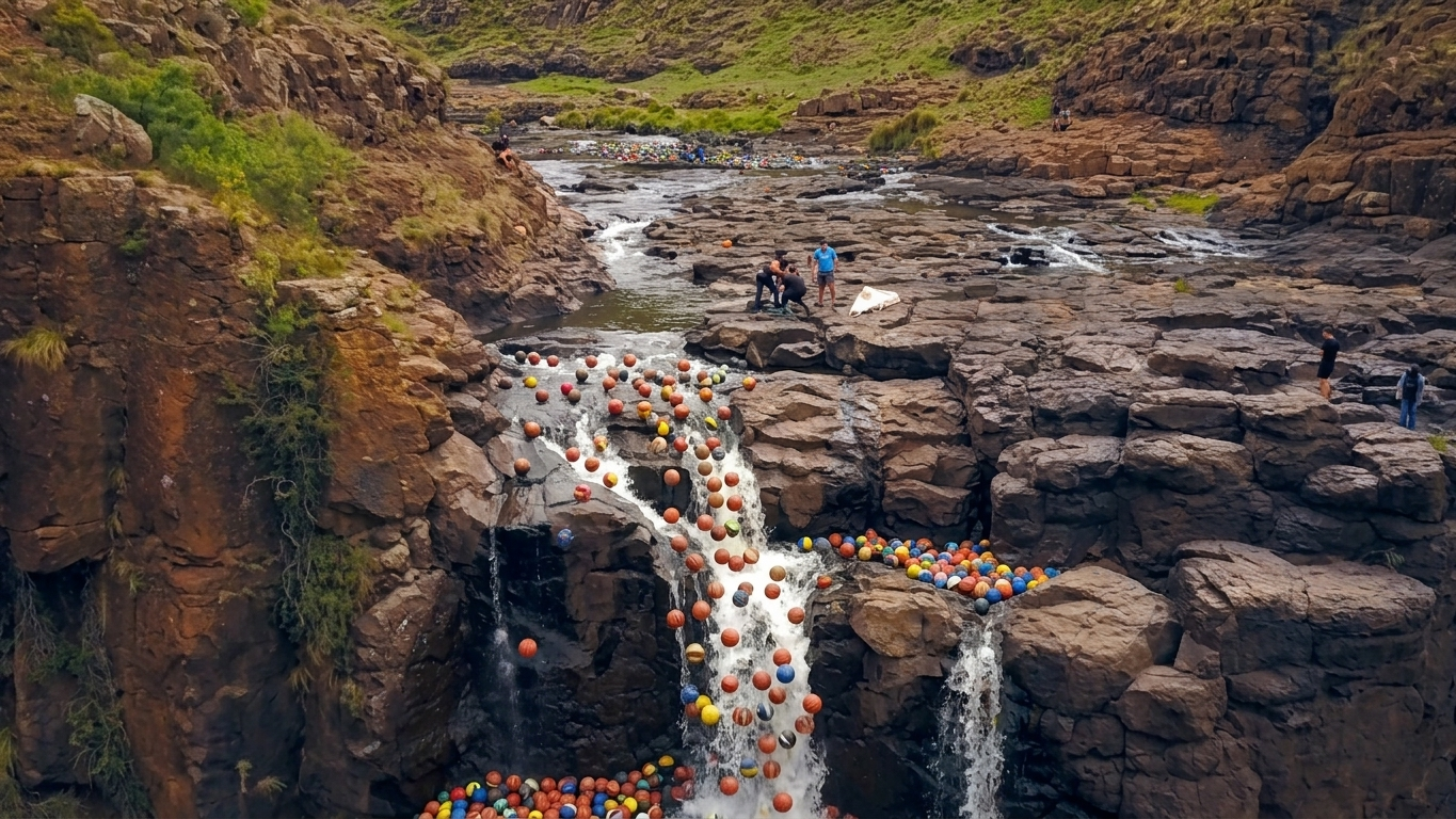 They dropped hundreds of balls down this waterfall - and almost caused ...