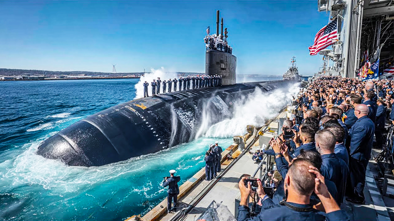 How the US Navy launches a brand new submarine into the water