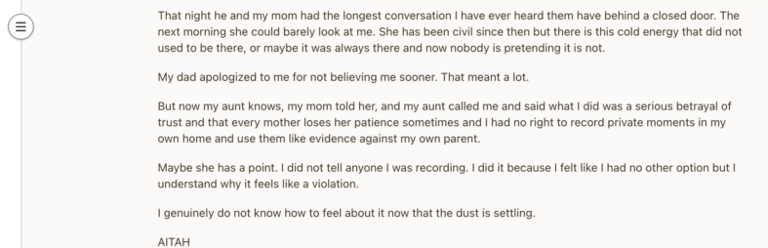 She secretly recorded her mom being mean to her to show her dad, since ...