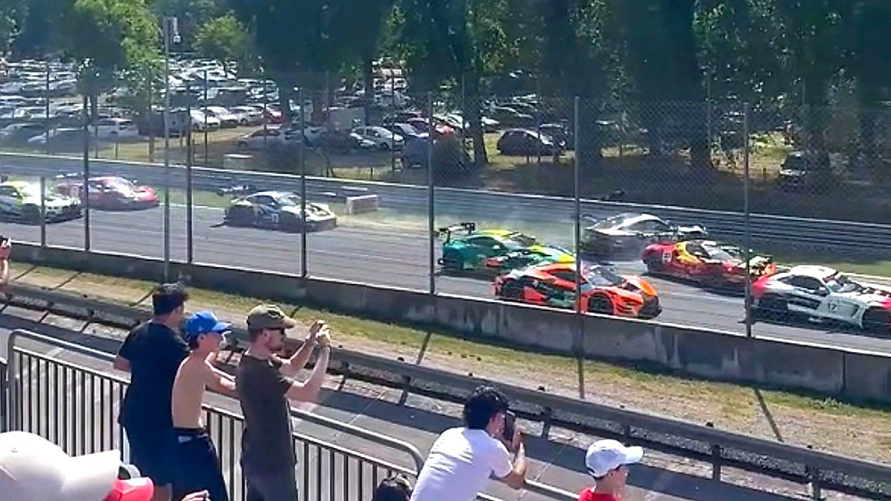 Multi-car crash chaos erupts on opening lap at Monza GT race