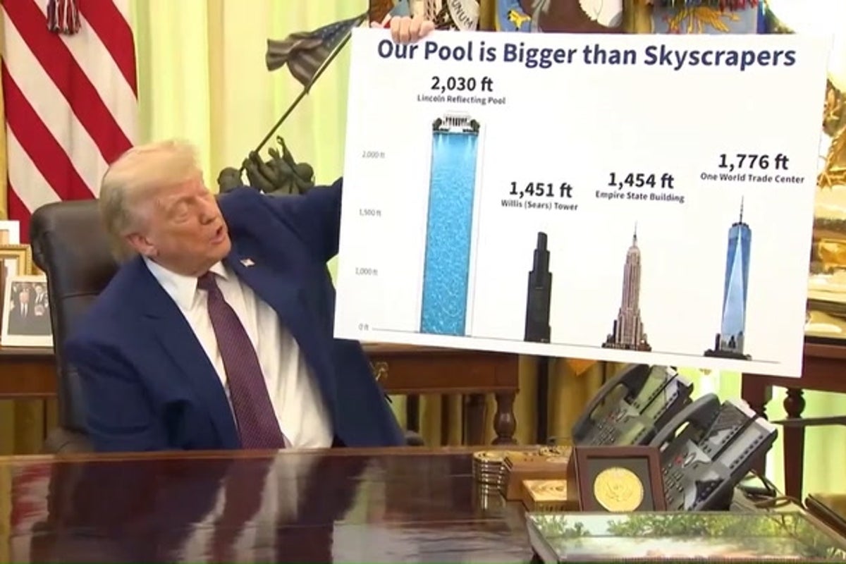Trump shows off odd chart comparing reflecting pool to building sizes