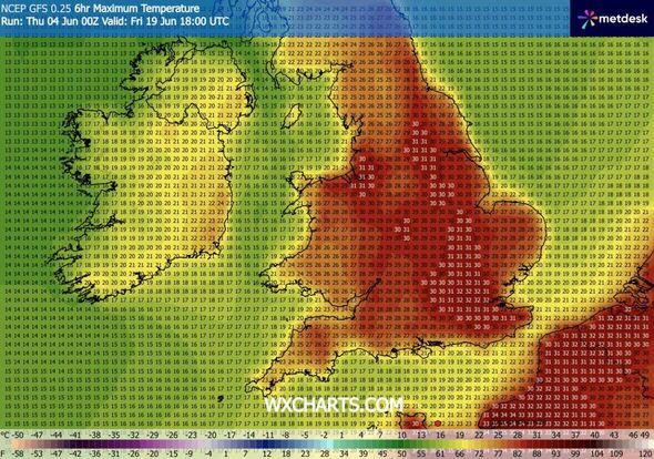 UK weather maps show 3 day heatwave in June with 32C scorcher - 13 ...