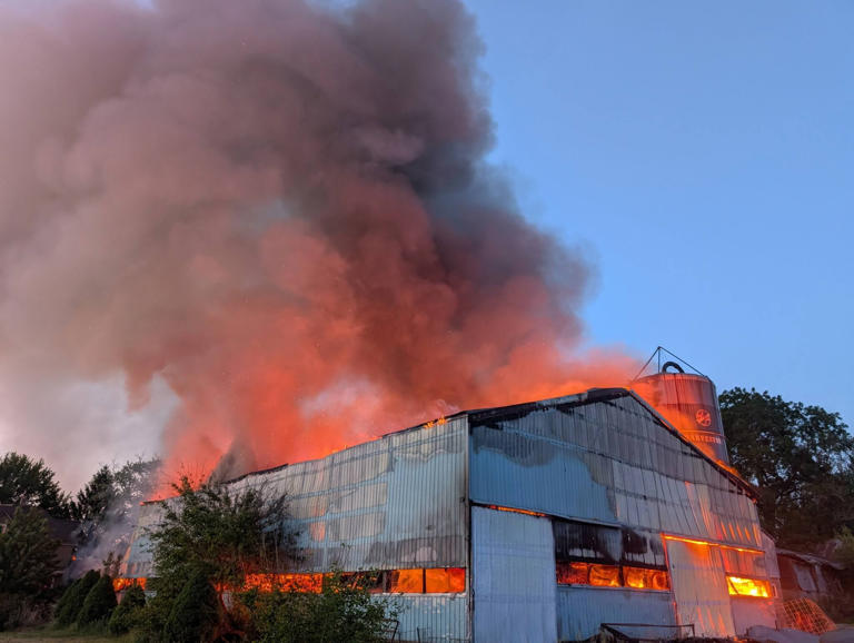 Firefighters battle large barn fire in Orangeville