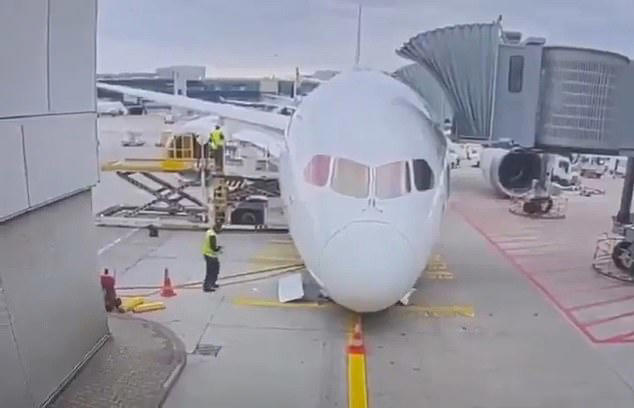 Boeing 787 collapses at German airport when landing gear accidentally ...