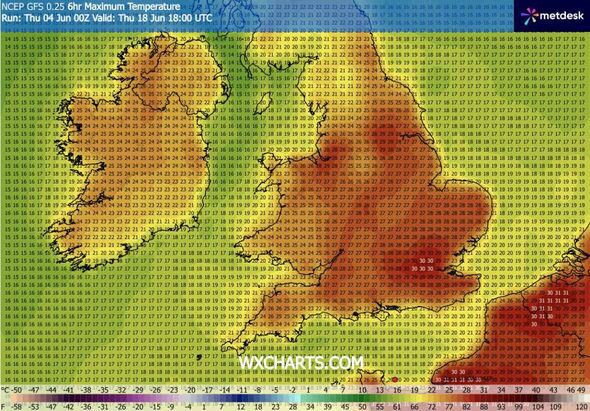 UK weather maps show 3 day heatwave in June with 32C scorcher - 13 ...