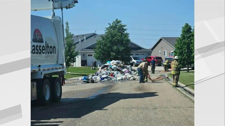 Casselton garbage truck forced to dump burning load in street