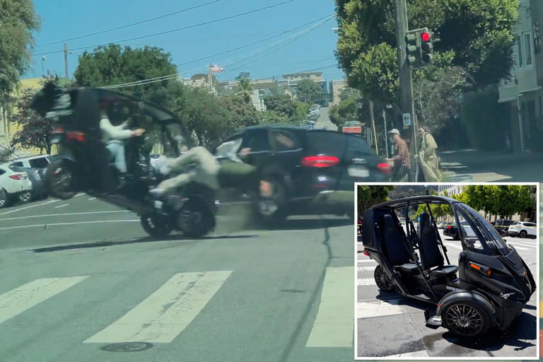 Graphic footage shows driver flung from three-wheeler after smashing ...