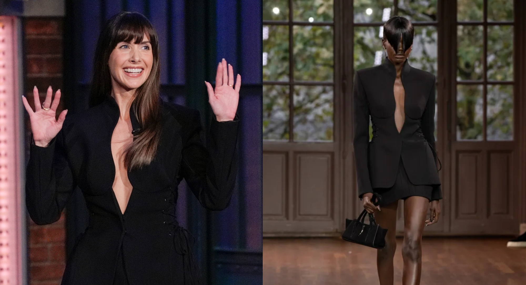 Alison Brie wears Mugler for 'Late Night with Seth Meyers'
