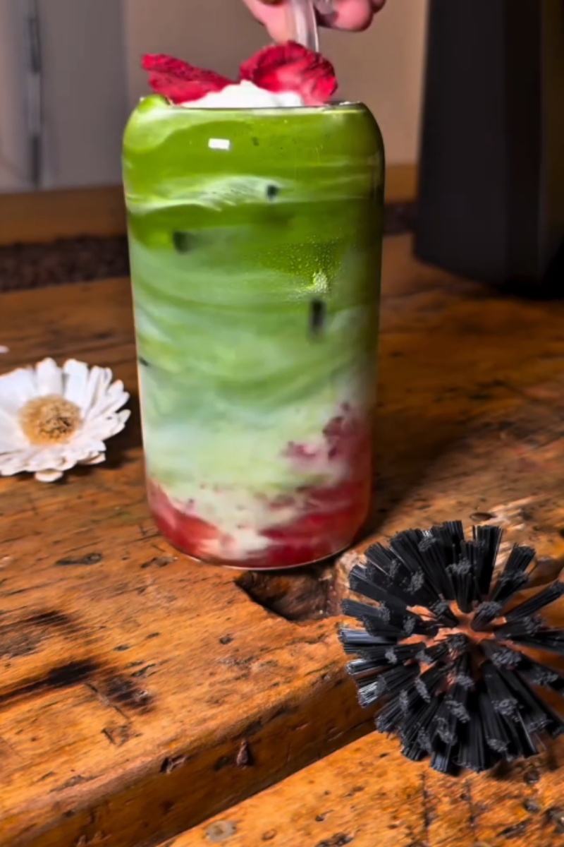Strawberry matcha latte delight