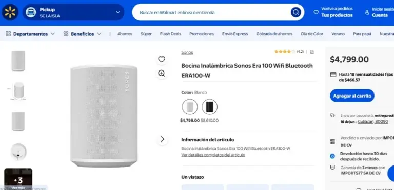Más barata que en Walmart la bocina Sonos Era 100 baja de precio por ...