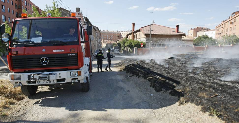 Los bomberos intervienen por un fuego de pelusas de chopo en Casa la Vega
