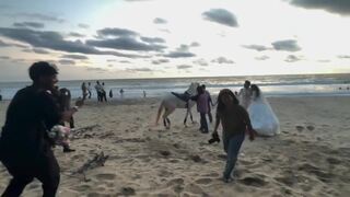 Horse startles from firecracker and causes chaos