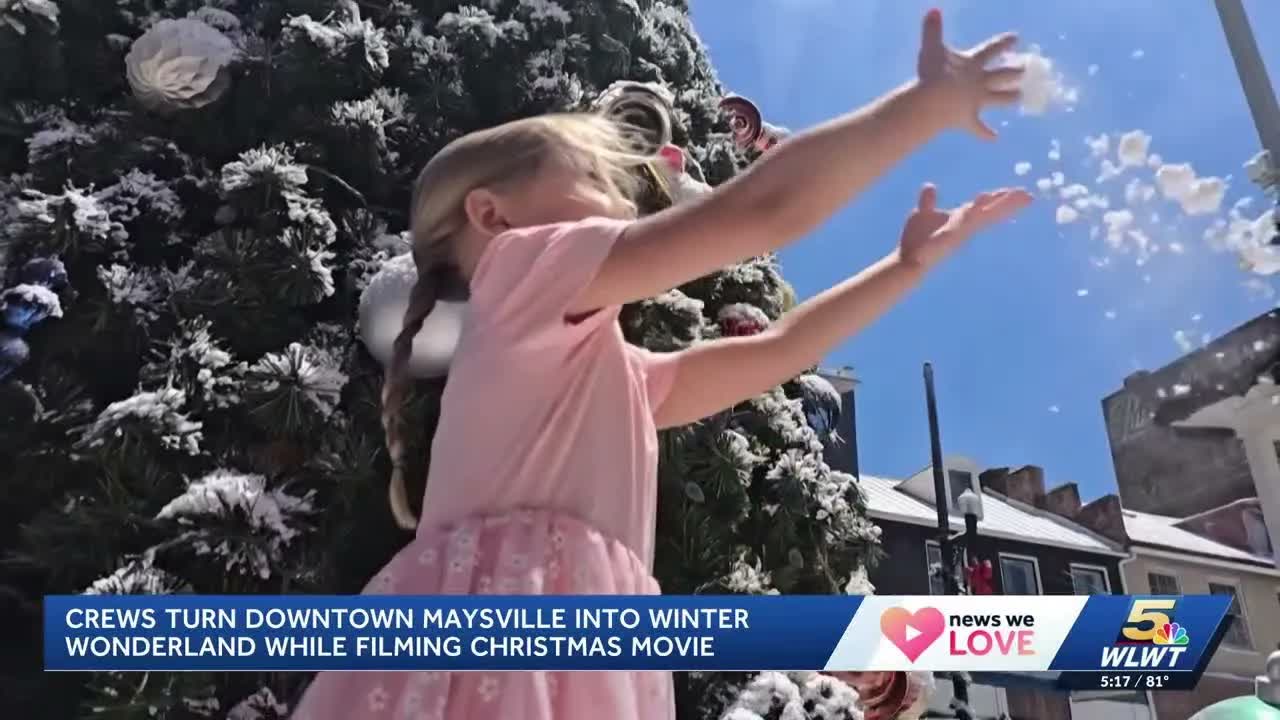 Kentucky town transformed into snowy movie set for Christmas film