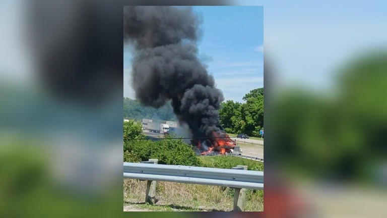 No injuries reported after semi truck hauling hay catches fire