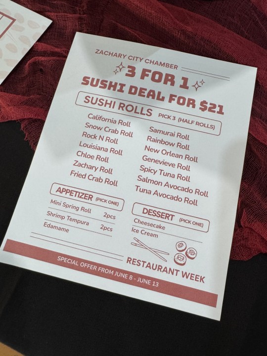 New sushi, hibachi restaurant joins Zachary Restaurant Week lineup
