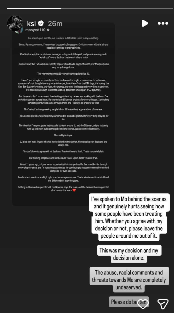 KSI speaks out after fans send 'racial abuse and threats' to man blamed ...