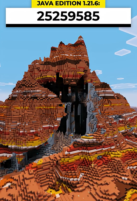 Minecraft badlands mountain seed with massive dripstone cave opening