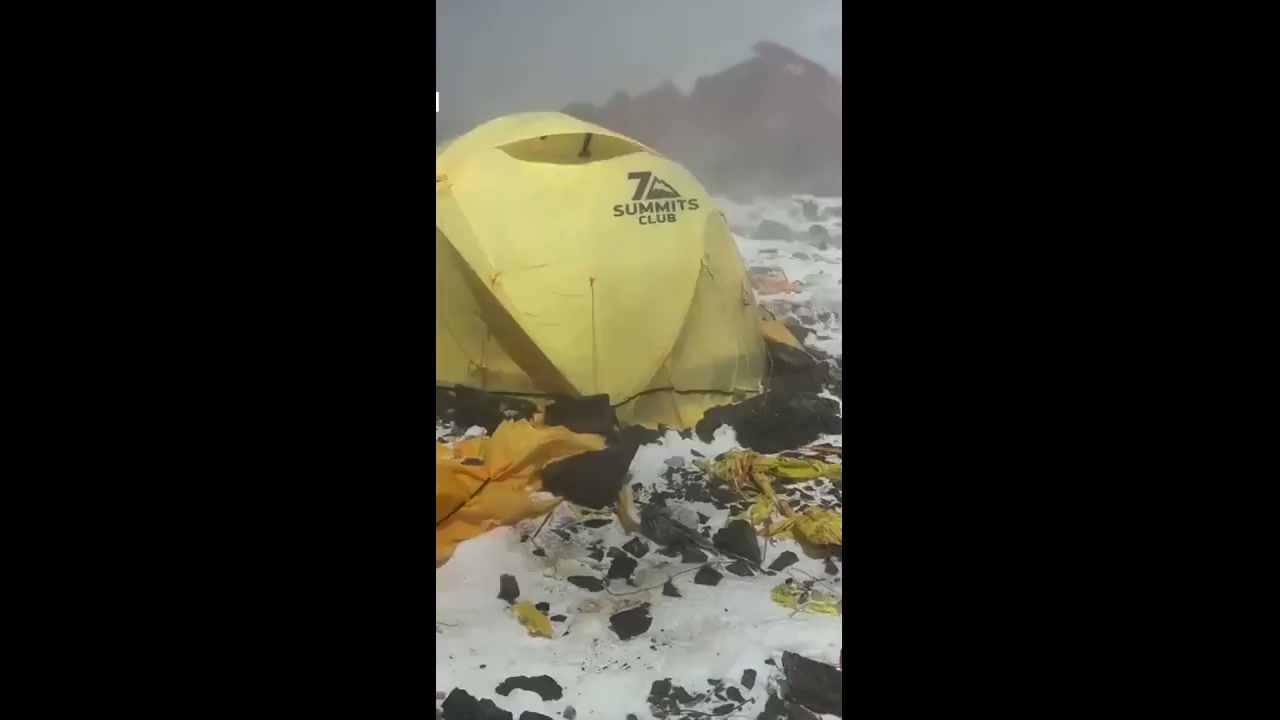 Trash and abandoned tents at Mount Everest camp