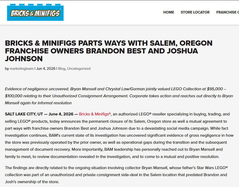 Bricks and Minifigs closes the Salem store as the $200K LEGO drama ...