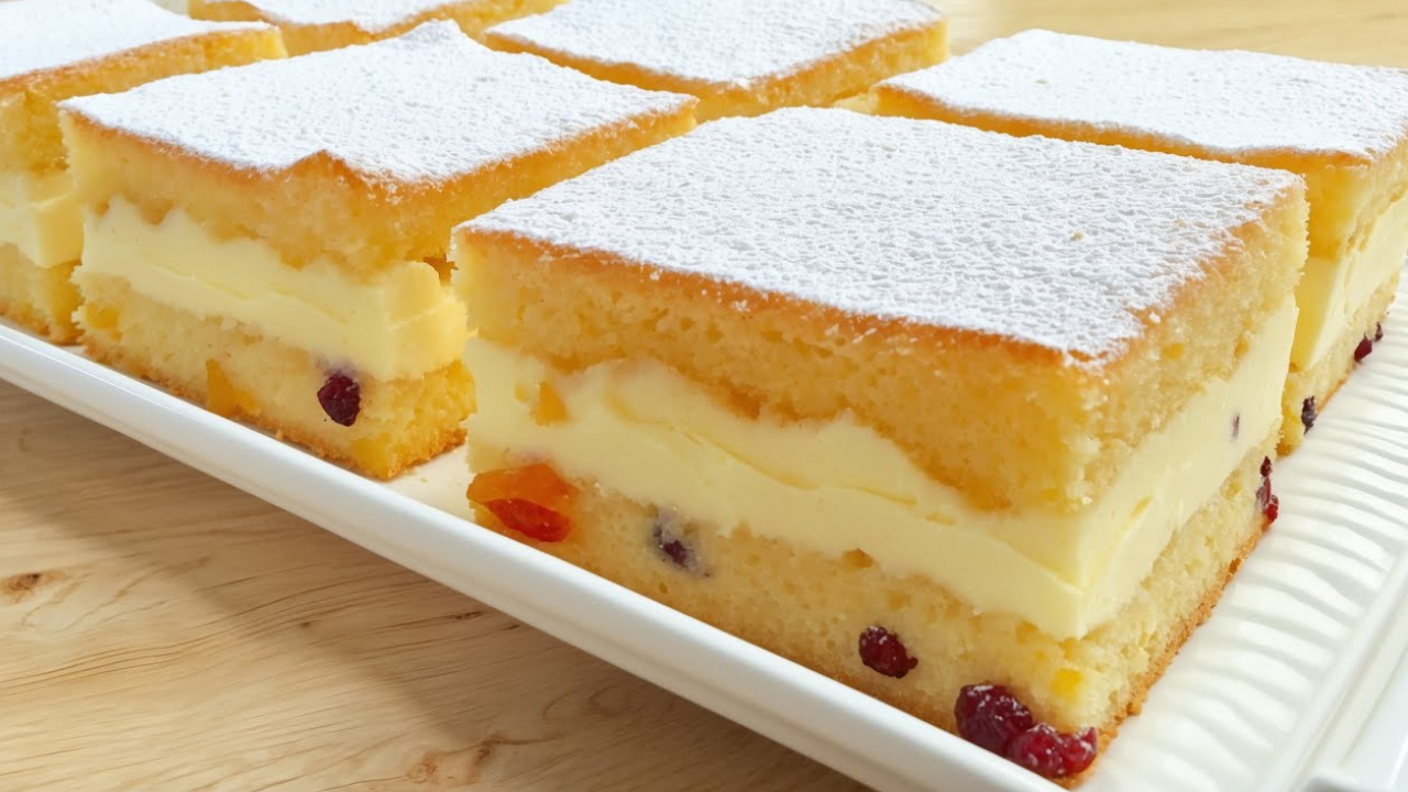 The perfect homemade fruit and custard cake dessert