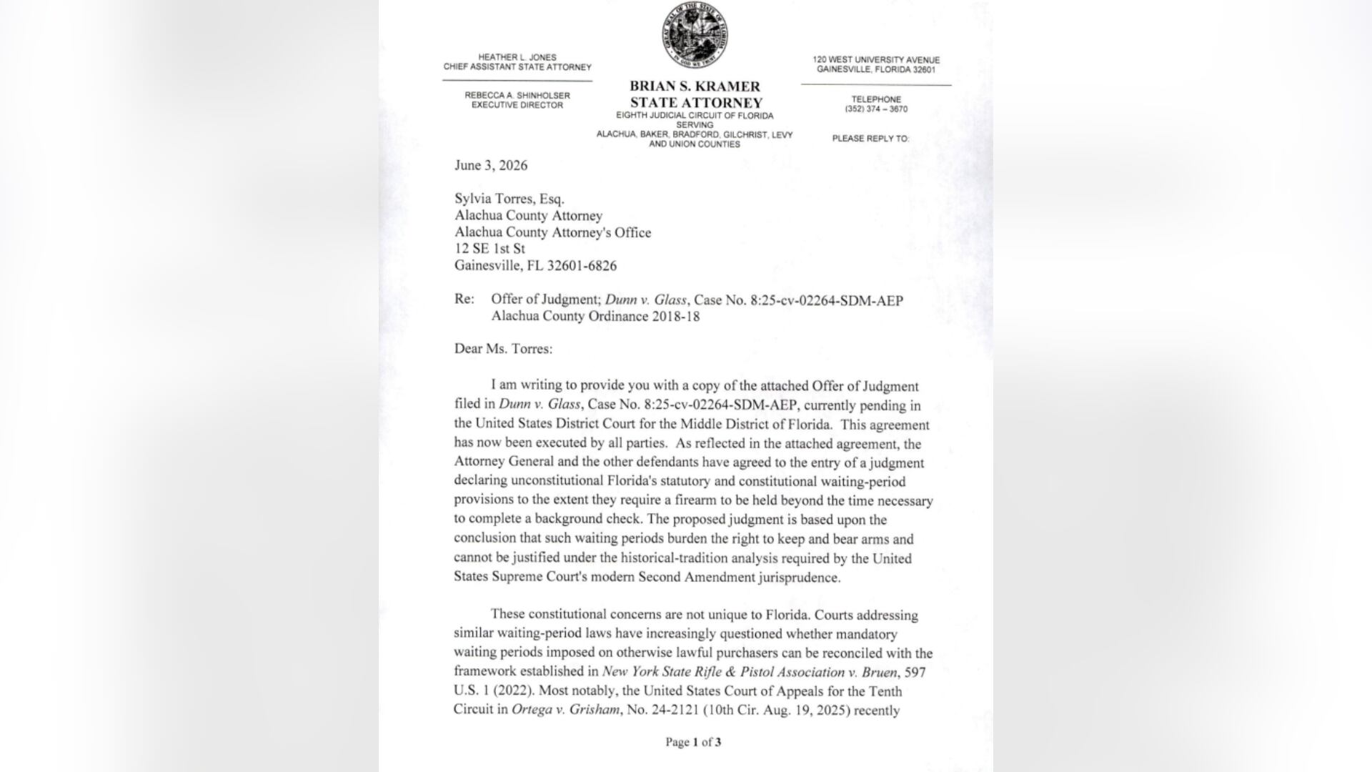 State attorney will not prosecute gun sale waiting period violations