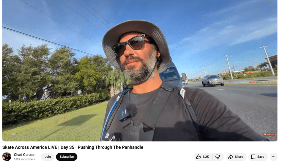 Viral live-streamer Chad Caruso skates across America
