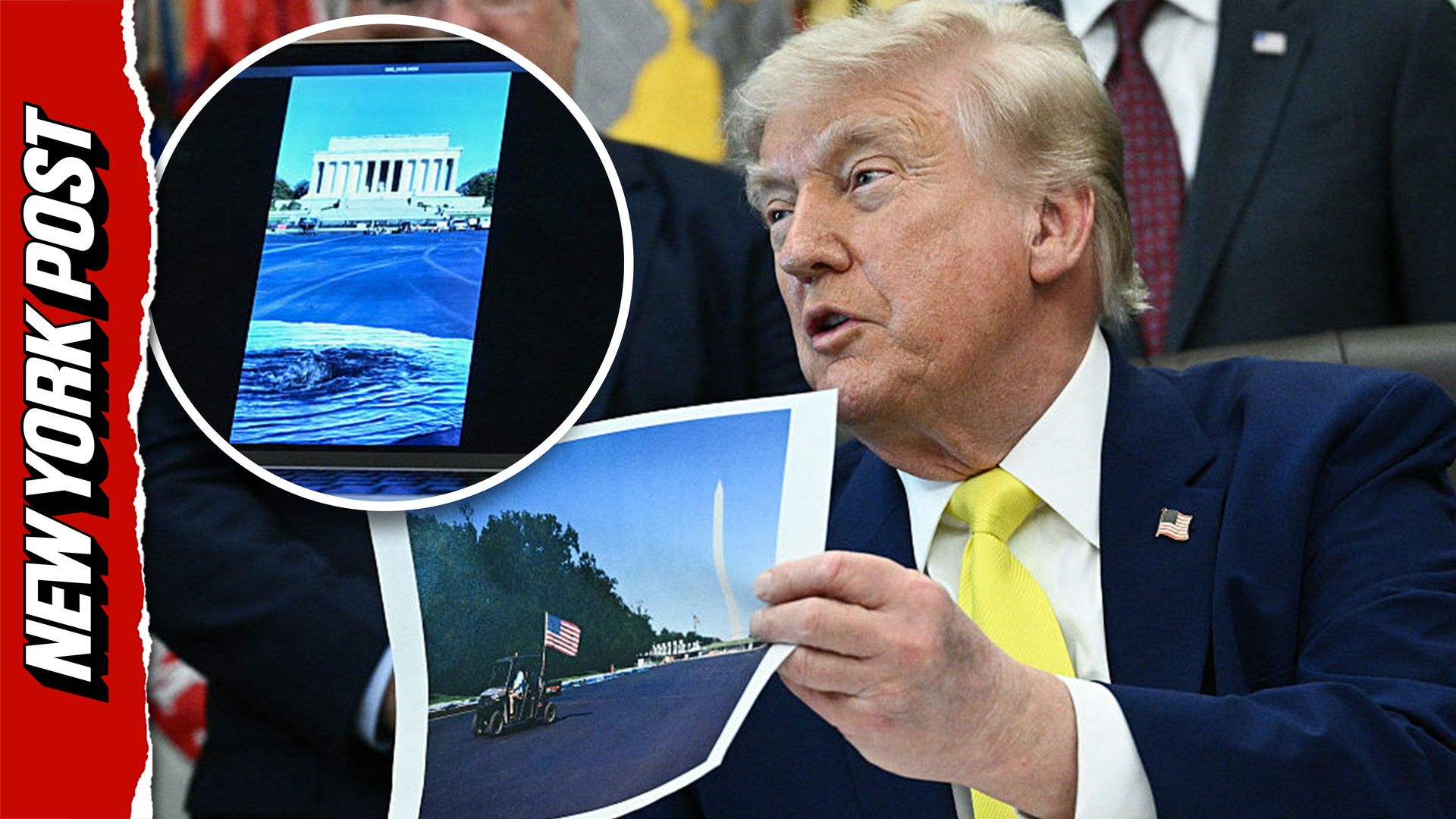 Trump shows off video of water gushing back into Reflecting Pool