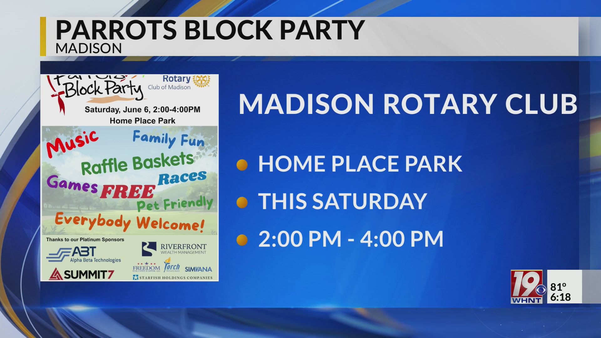 Madison Rotary Club hosting parrot block party | June 4, 2026 | News 19 ...