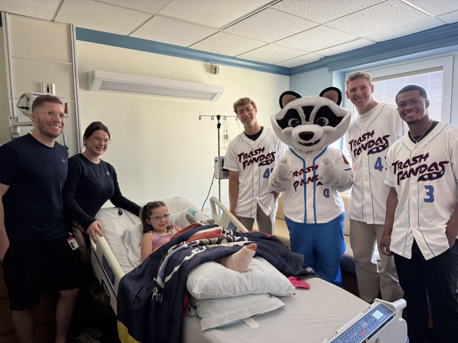 Trash Pandas visit young patients at Huntsville Hospital for Women ...