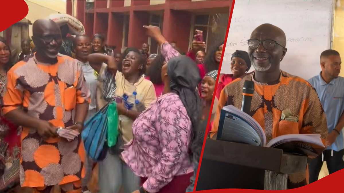 Lecturer emotional as students interrupt class to surprise him with ...