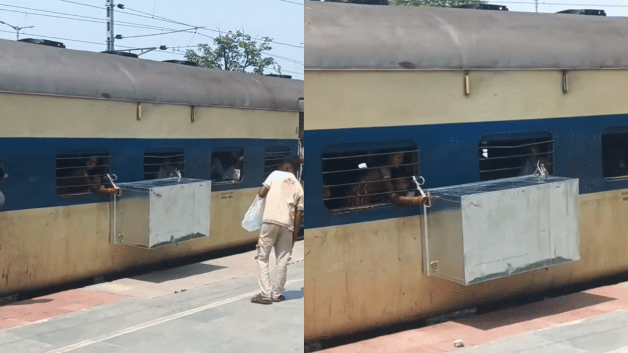 'Yeh Bihar hai': Passengers seen holding giant trunk from train window ...