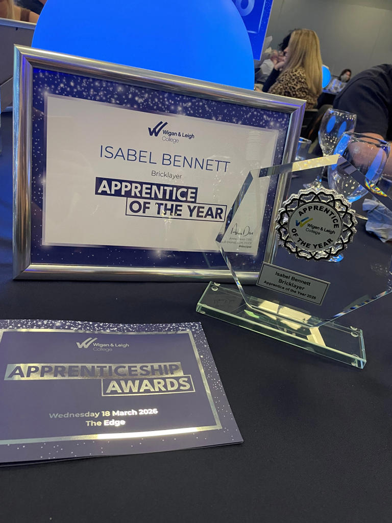 A bricklaying apprentice is celebrating winning a top award at Wigan ...