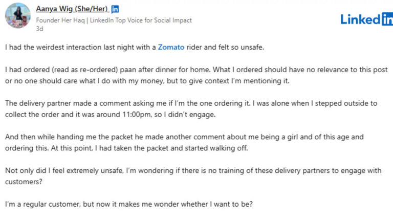 A girl of this age and ordering... Woman shares bizarre experience with ...