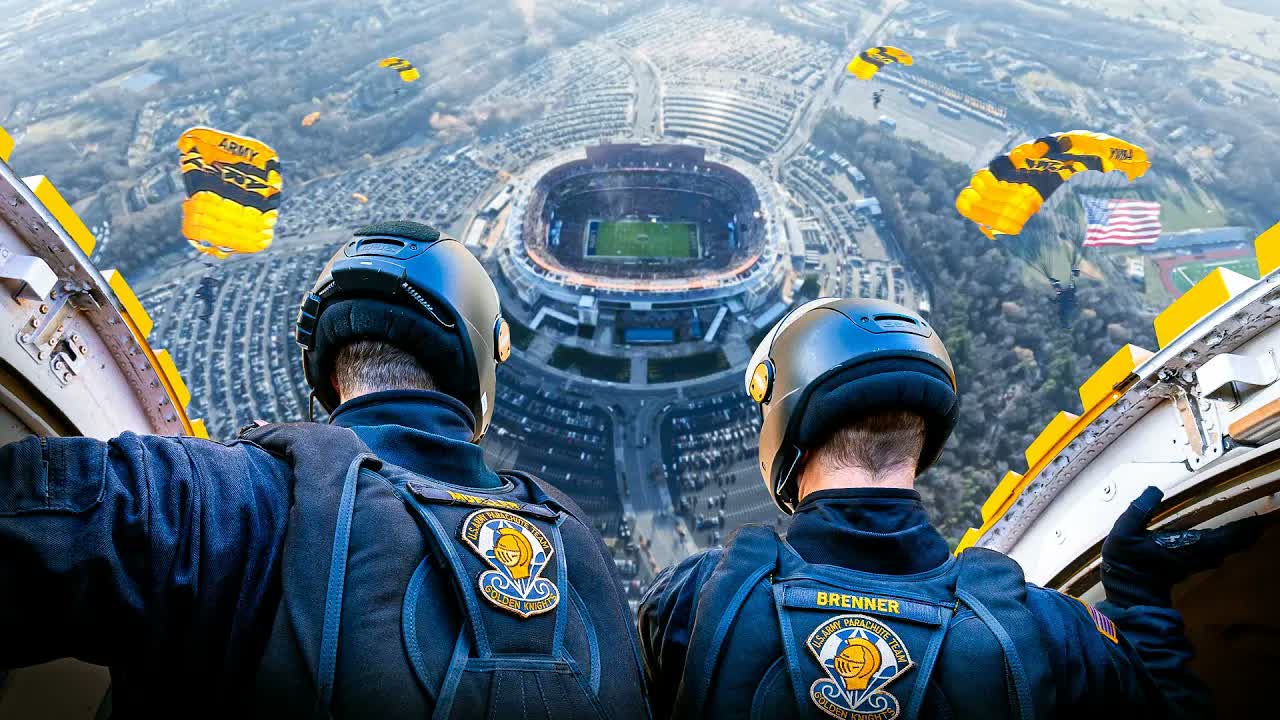 Watch soldiers fall from the sky toward 70,000 fans - "What could go ...