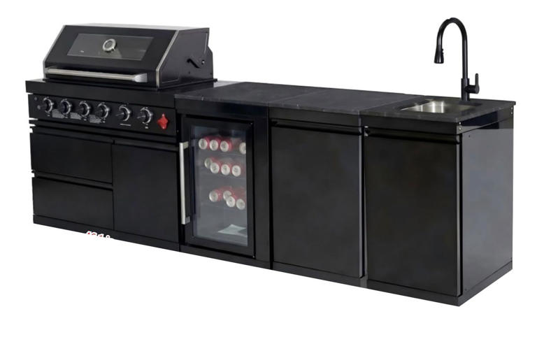 Amazon is selling an outdoor kitchen with a retractable roof, sink, and ...