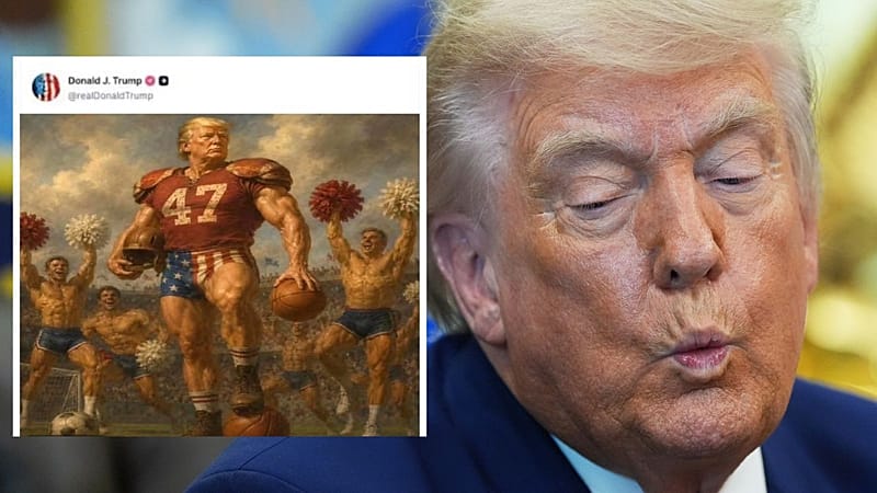 Trump ‘oil painting’ football image goes viral and sparks Pride Month jokes
