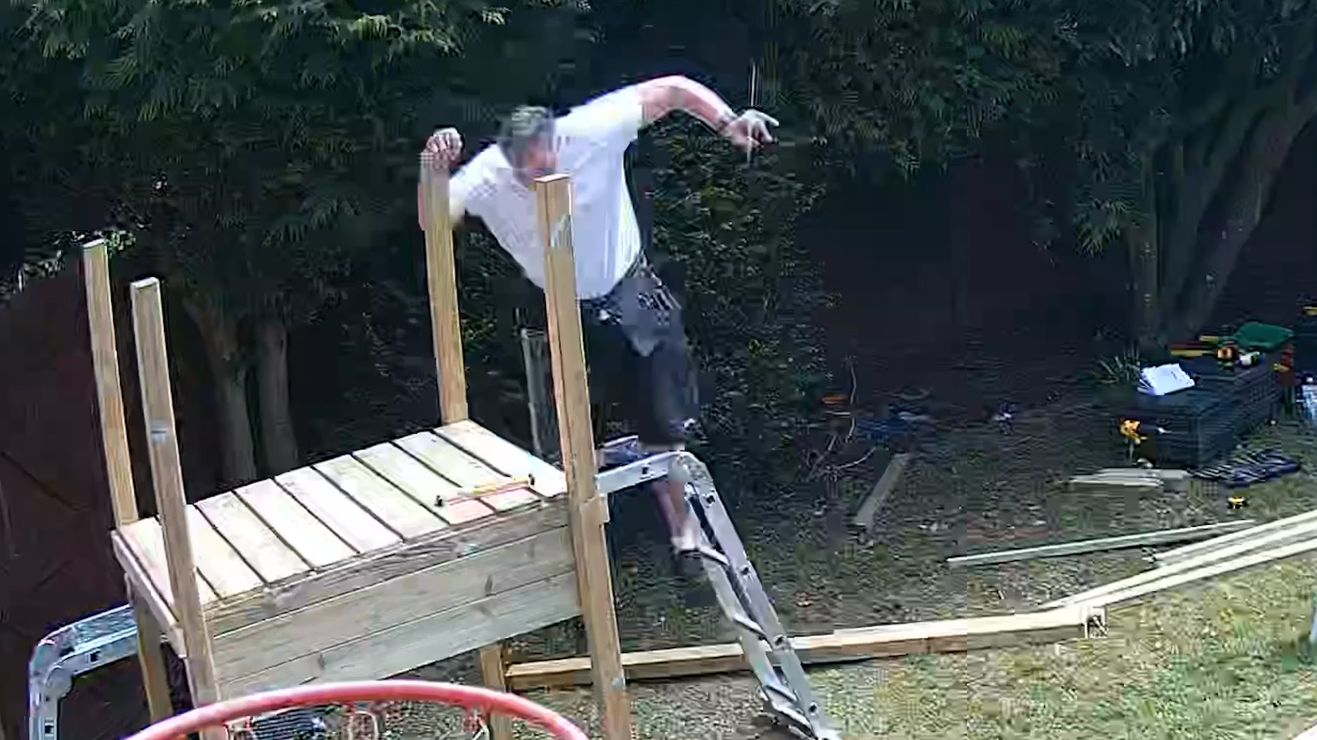Watch dad fall through ladder during DIY attempt