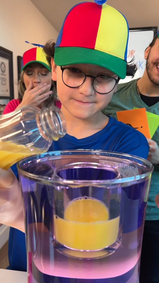 Funny orange juice challenge with the whole family