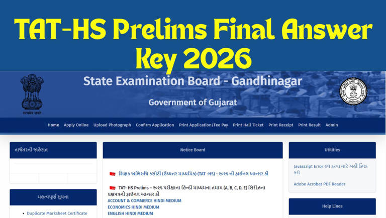 Gujarat TAT HS answer key 2026 released at sebexam.org, download ...