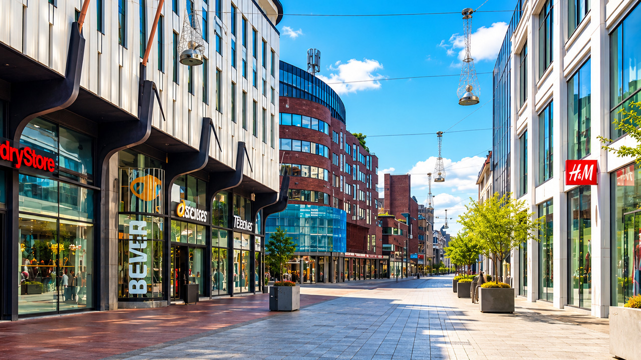 Byvandring i Haag med butikker og moderne bygninger