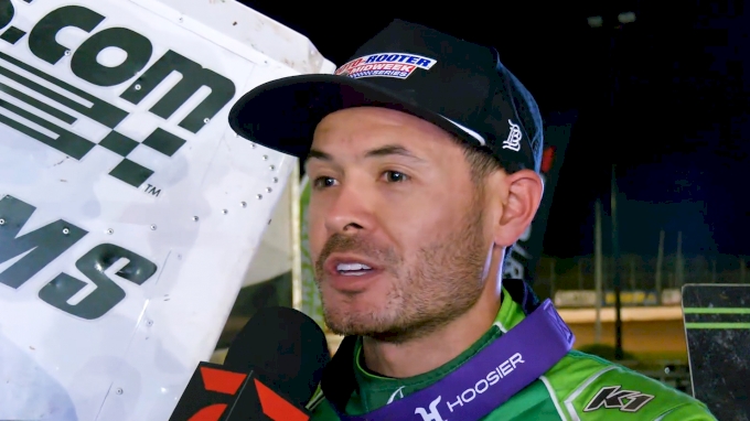 Kyle Larson reacts after his third High Limit win in a row at Gondik Law