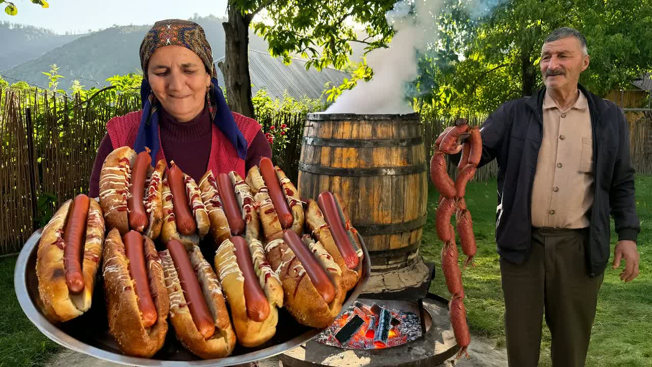 Wood-smoked sausages loaded into fresh homemade buns