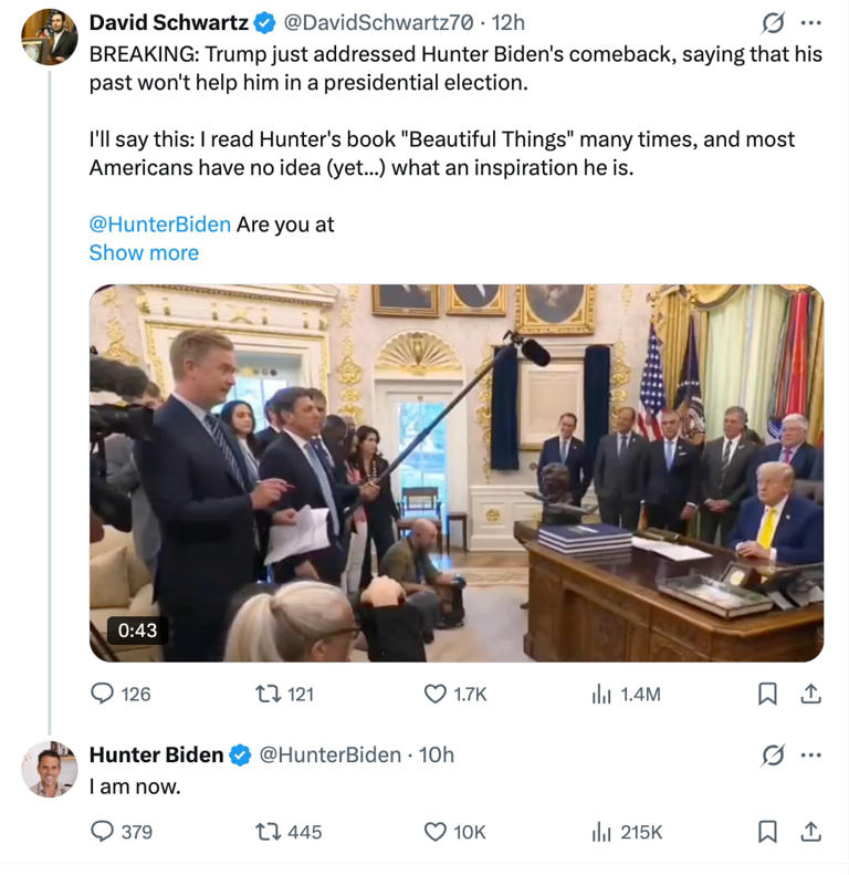 Trump shares edited Hunter Biden image after 2028 question