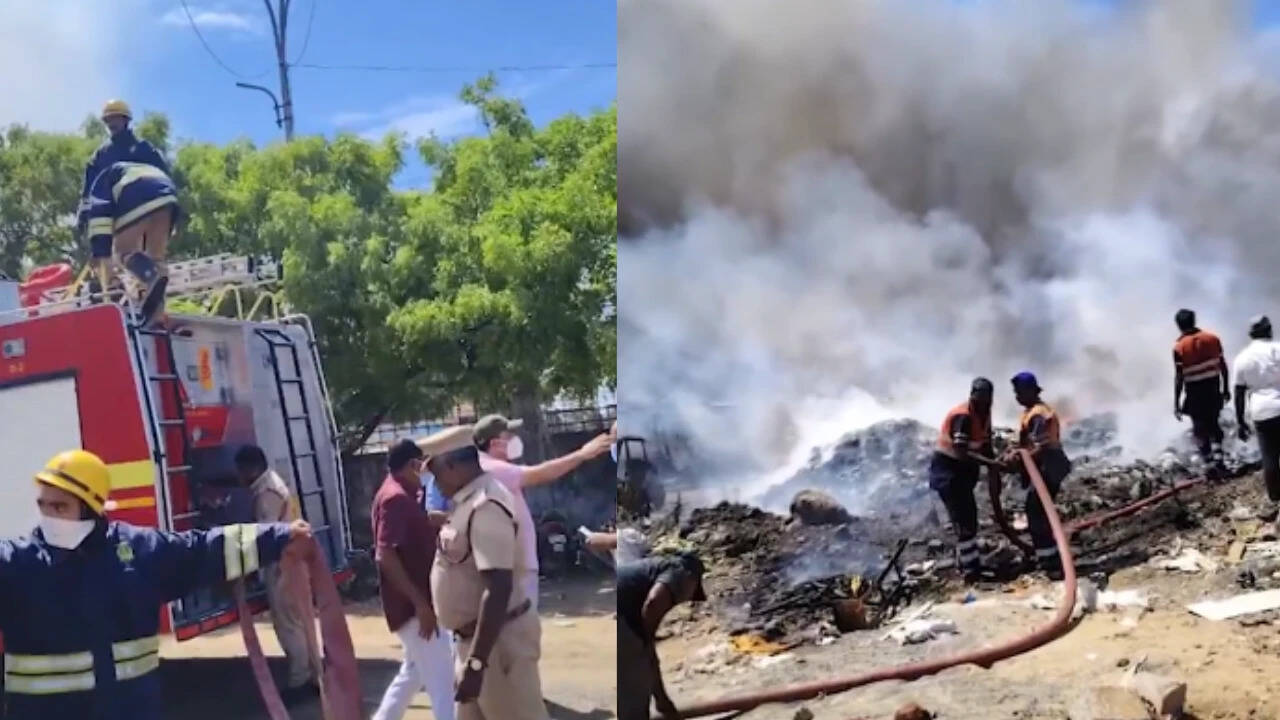 Plastic waste catches fire at Chennai's Perungudi dump yard; massive ...