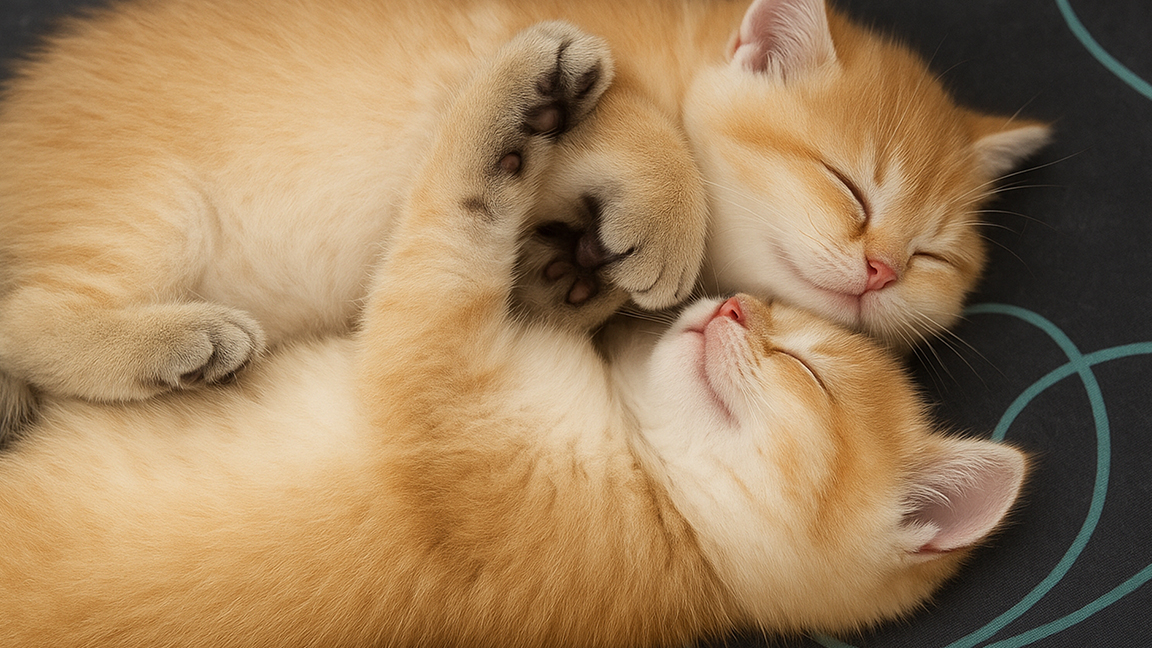 Two kittens sleeping together