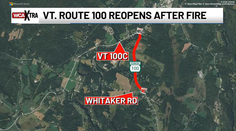 Vermont Route 100 reopens after structure fire