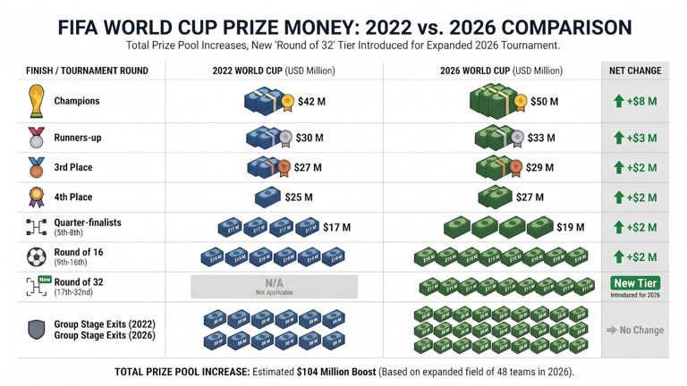FIFA World Cup 2026: Prize money up nearly 49% from Qatar 2022 — check ...