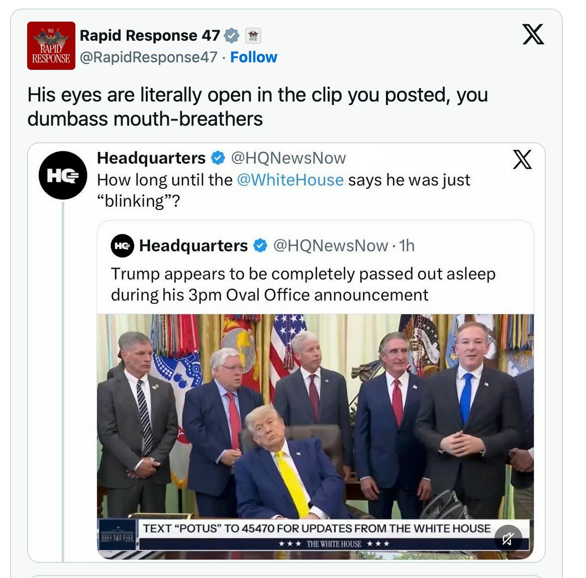 White House flips out over newest video of Trump asleep in a meeting