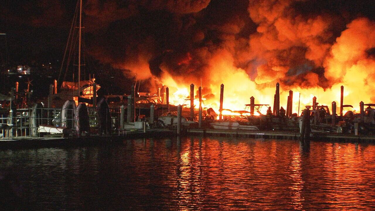 12 boats destroyed after massive fire at yacht club in Winthrop